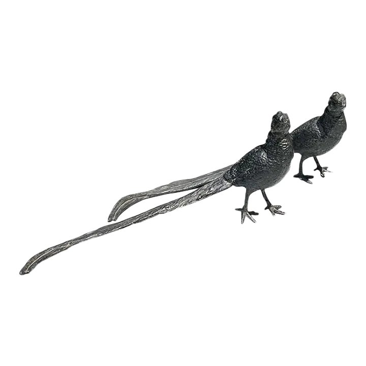 Black Metal Cast Iron Pheasant Bird Figurines - a Pair | Chairish