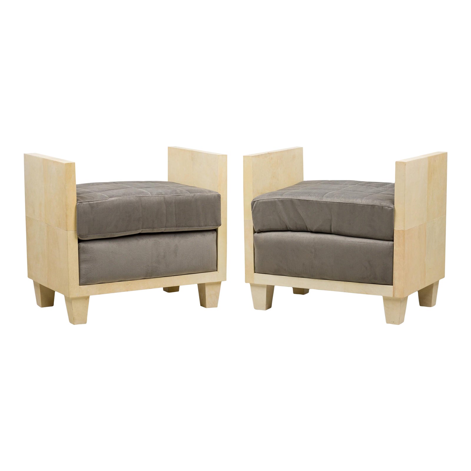 Mid-Century American Parchment Covered Upholstered Benches (Manner of ...