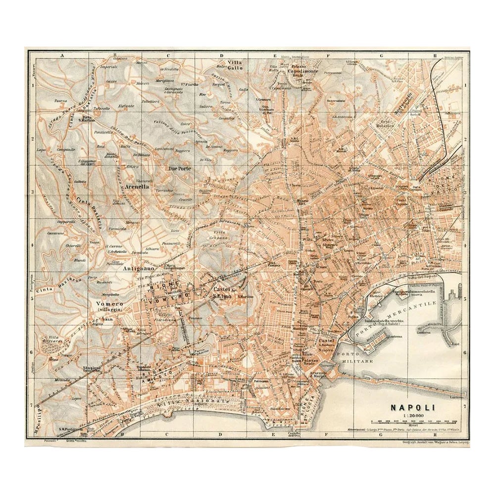 1909, Naples Italy Map, Original Engraved Tourist Map | Chairish