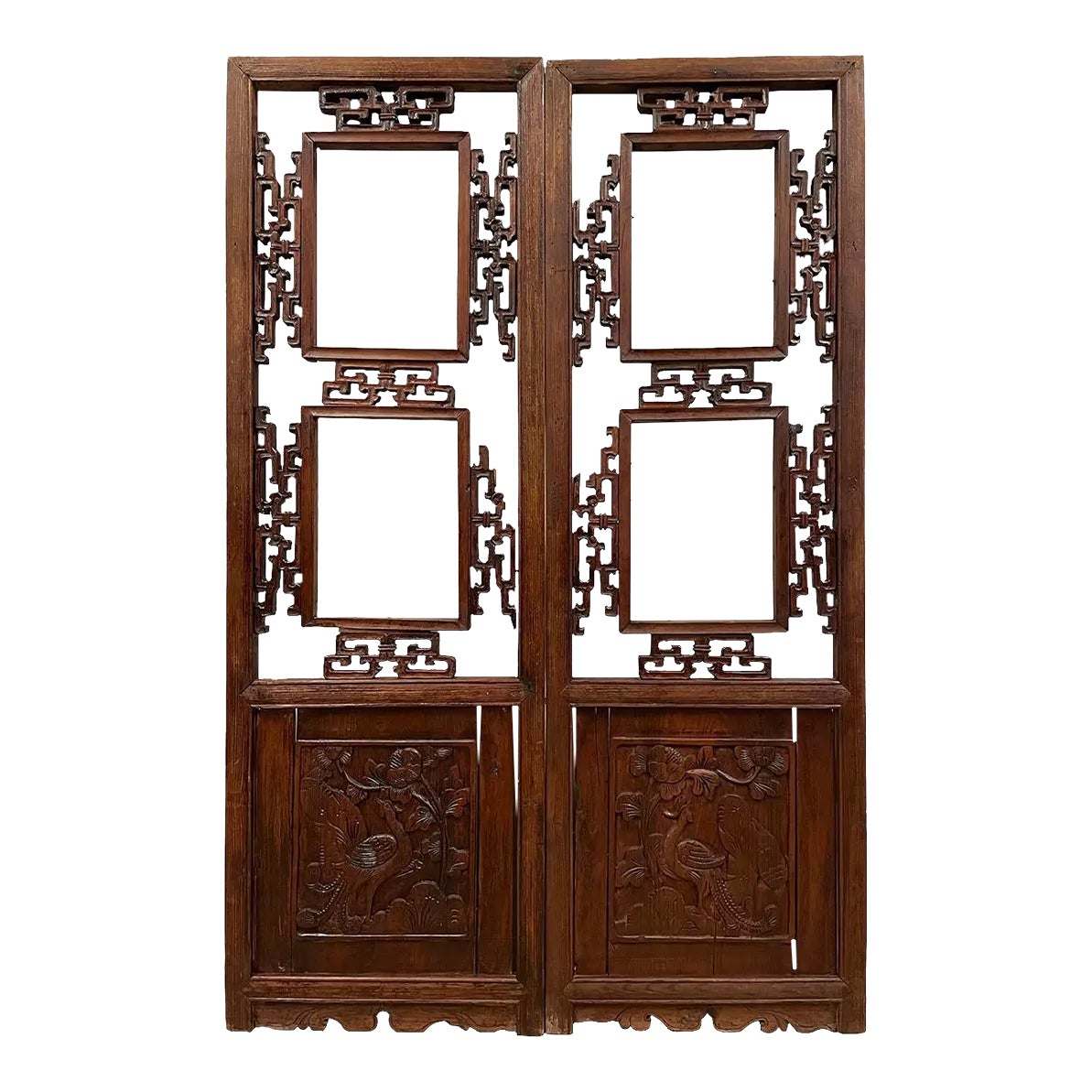 Antique Chinese Carved Wooden Window Panels Wall Arts - a Pair | Chairish