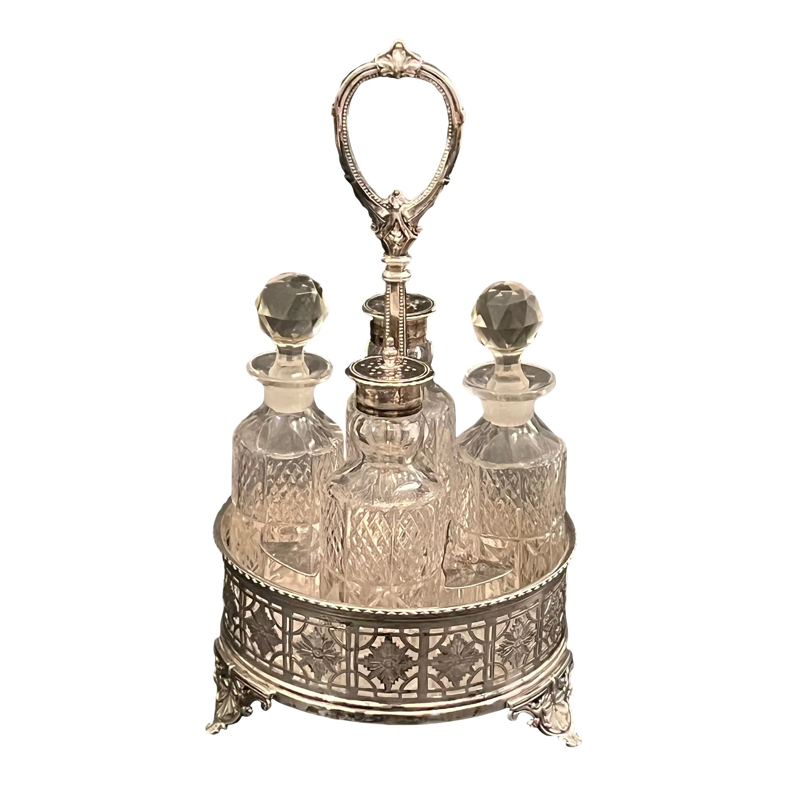 Antique English Silverplate Condiment Cruet Set Holder | Chairish