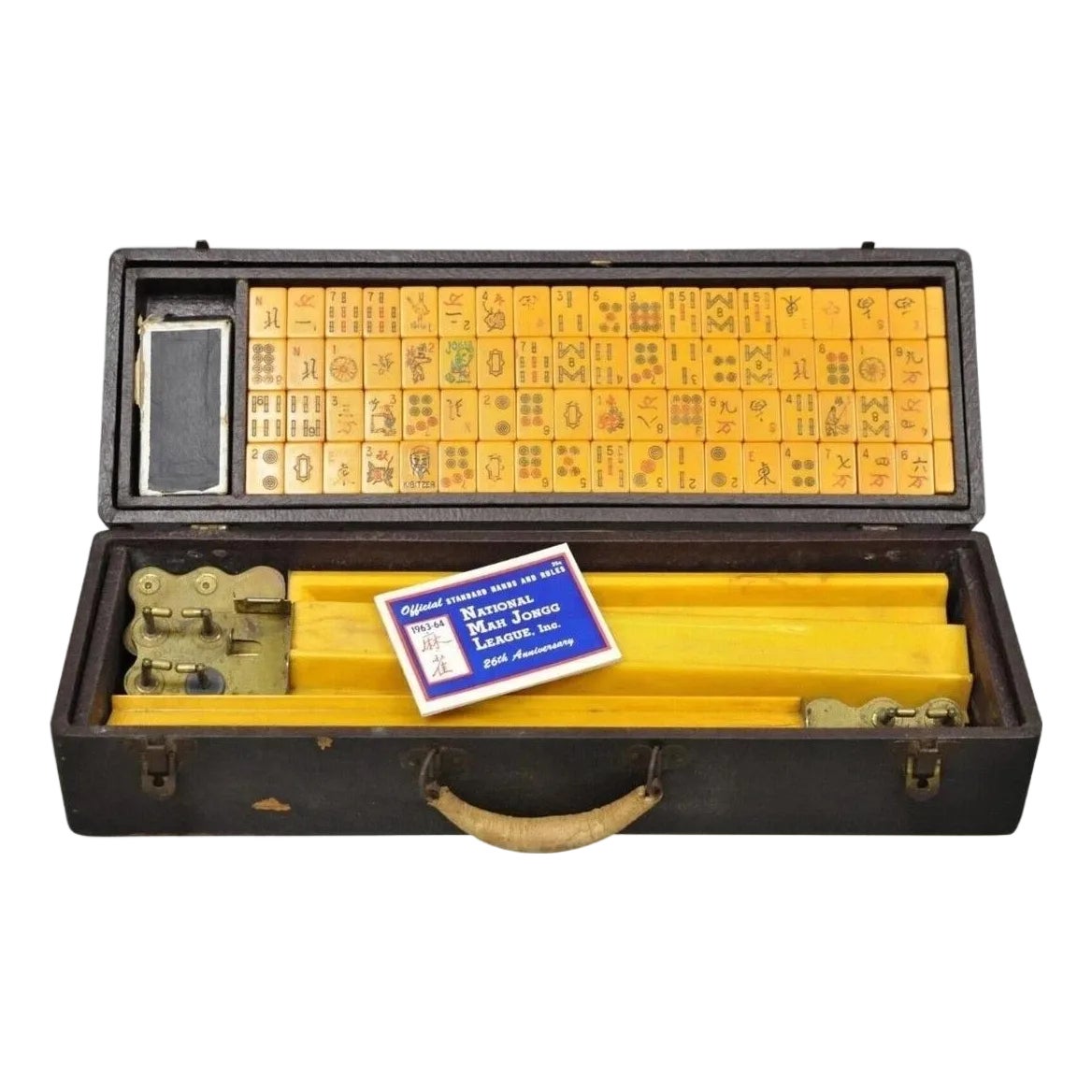 Antique Mah Jong Jongg Bakelite Game Set 148 Tiles 5 Racks | Chairish
