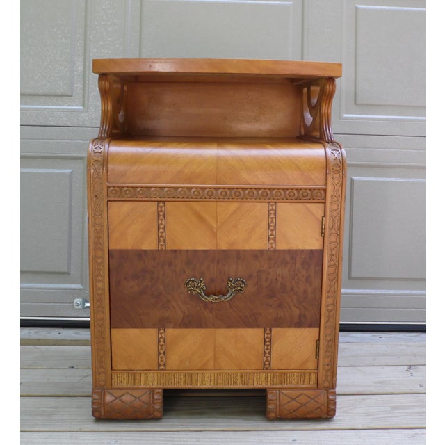 Vintage Walnut Art Deco Waterfall Nightstand End Table Cabinet Stand ...