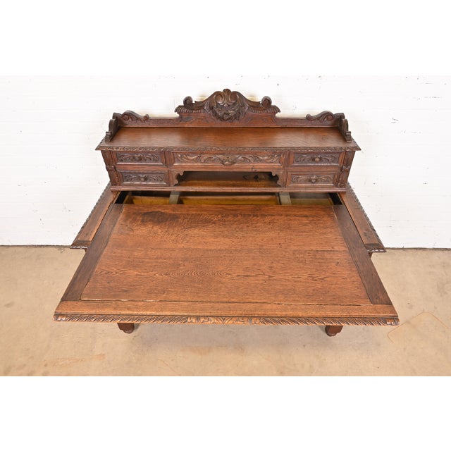 19th Century French Black Forest Carved Oak Writing Desk With Barley ...