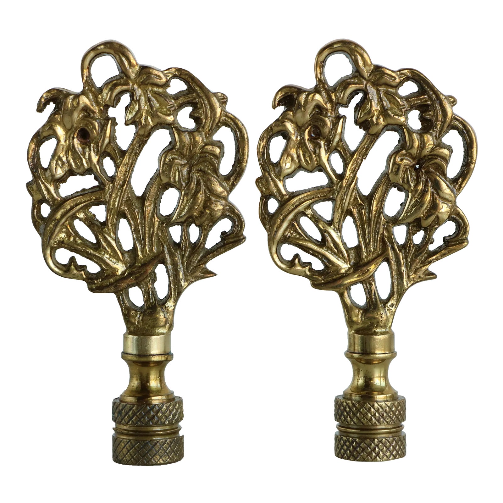 Antiqued Brass Blooming Lily Flower Lamp Finials - A Matching Pair ...