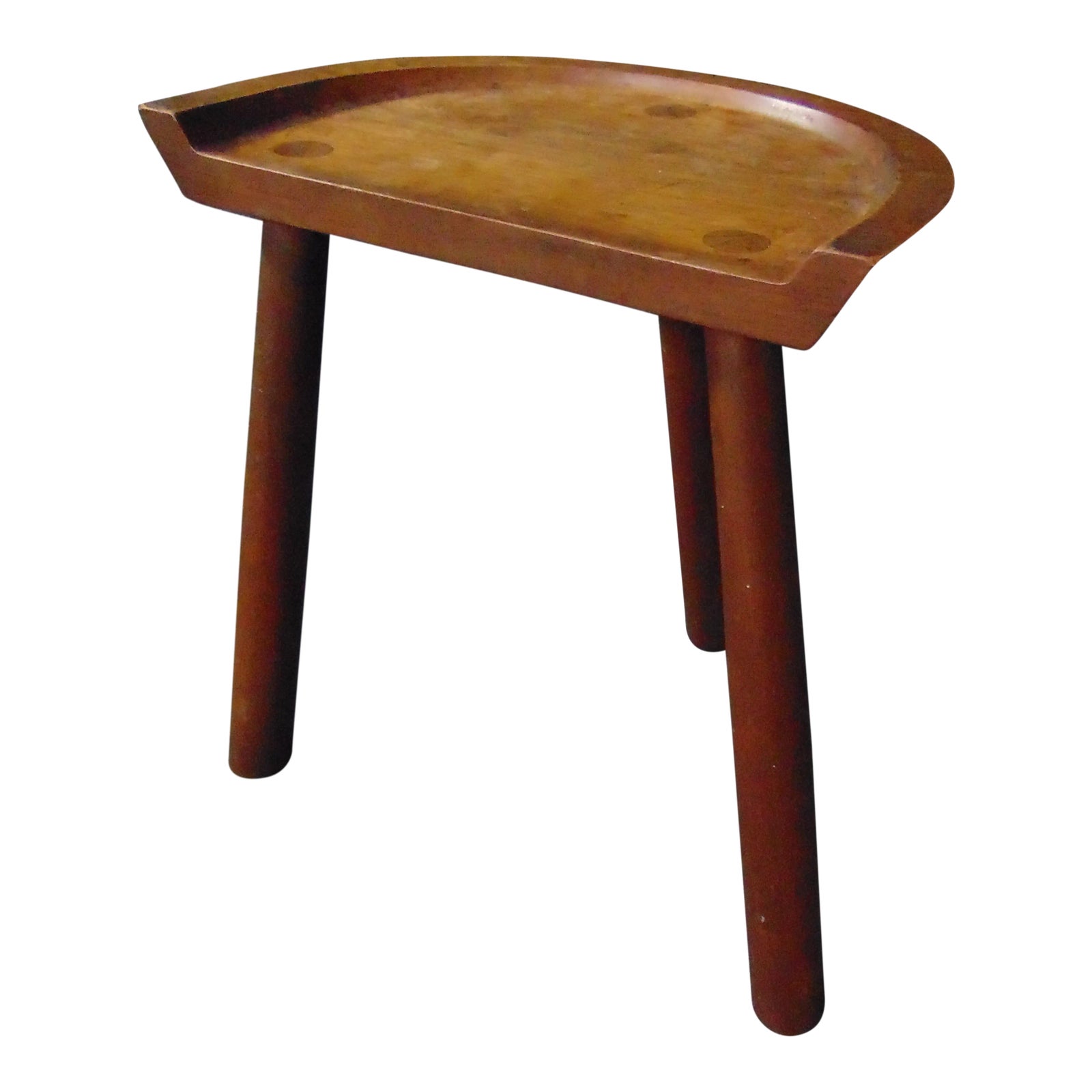 Mid Century Modern Walnut Tri Leg Stool | Chairish