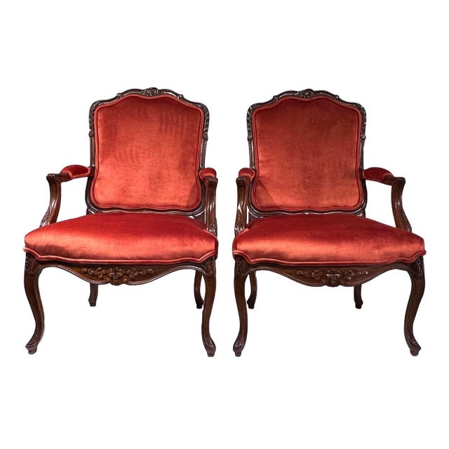 Louis XV Style Bérgere Chairs Rococo Carved Frames With Clarence House ...