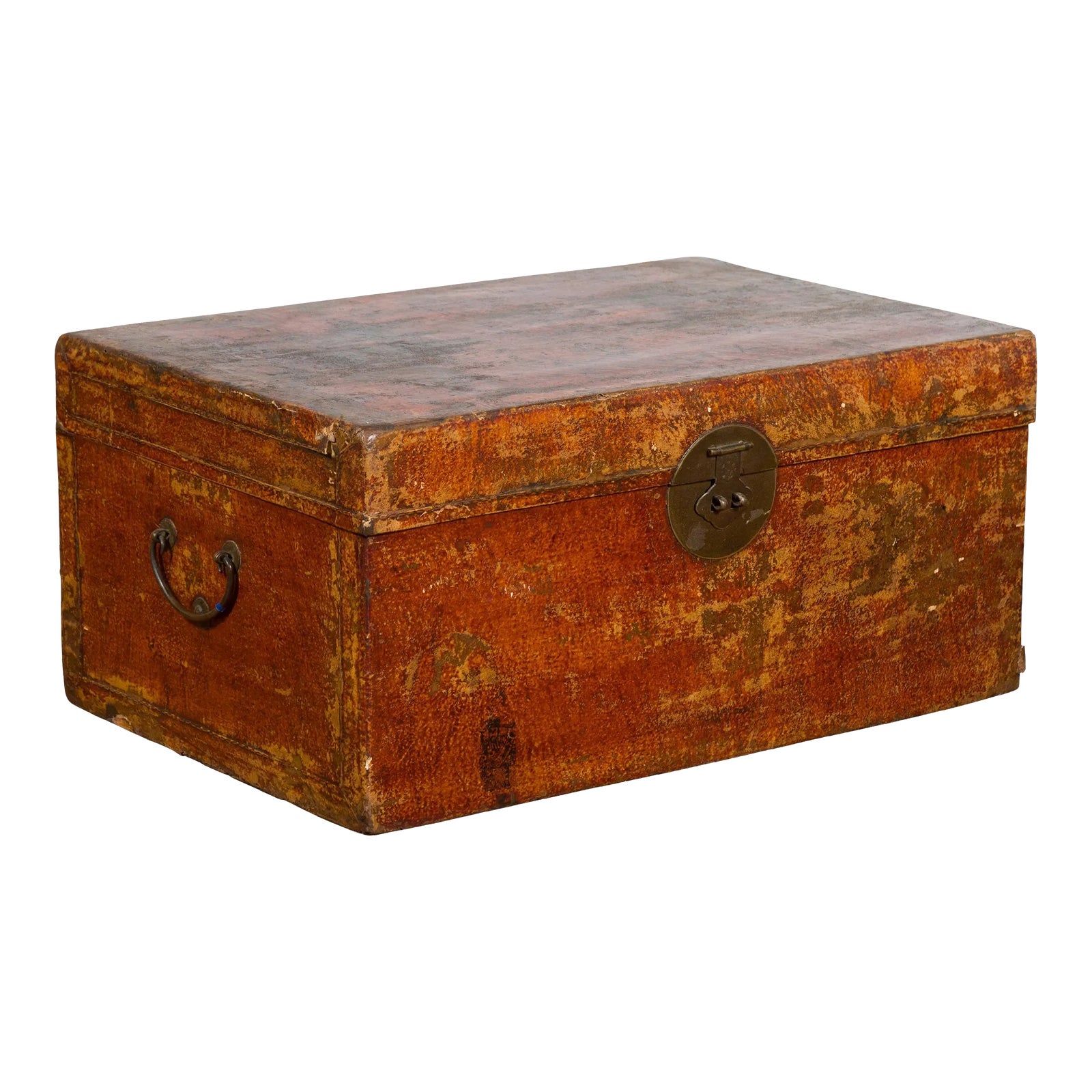 Chinese Qing Dynasty Period Lacquered Leather Trunk with Distressed ...