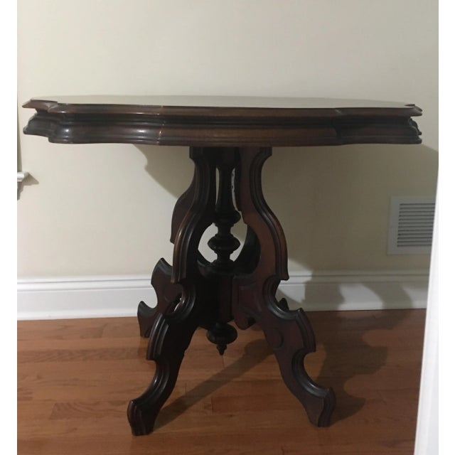 19th Century Antique Eastlake Walnut Turtle Top Parlor Table | Chairish