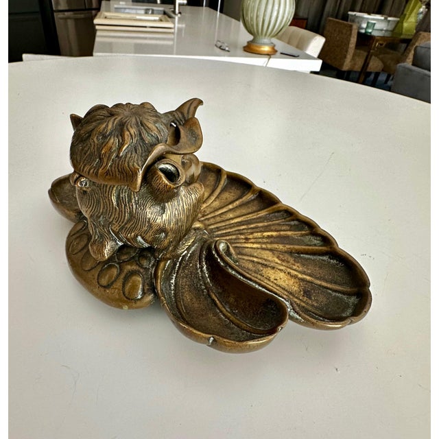 English Late 19th Century Bronze Gargoyle Shell Inkwell | Chairish