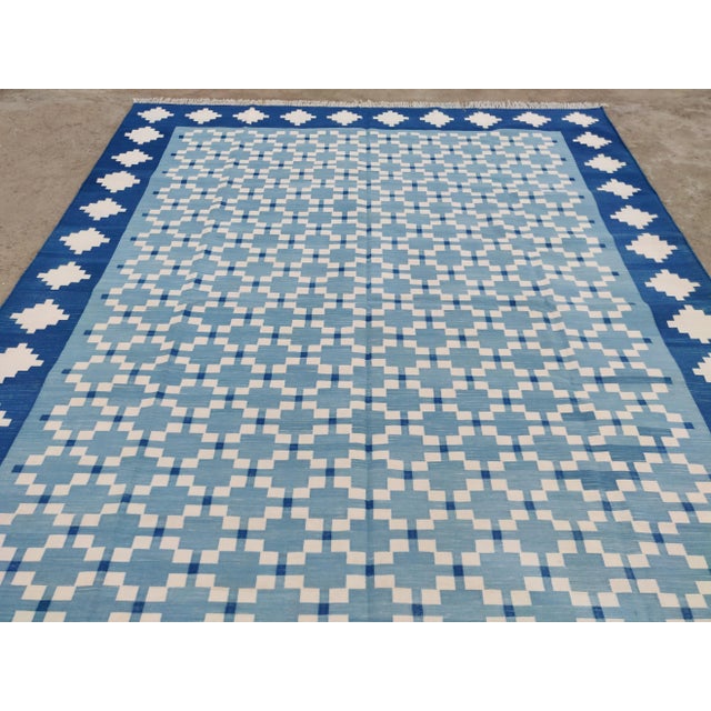 Cotton Handmade Vegetable Dyed Blue and White Star Rug - 8x10 | Chairish