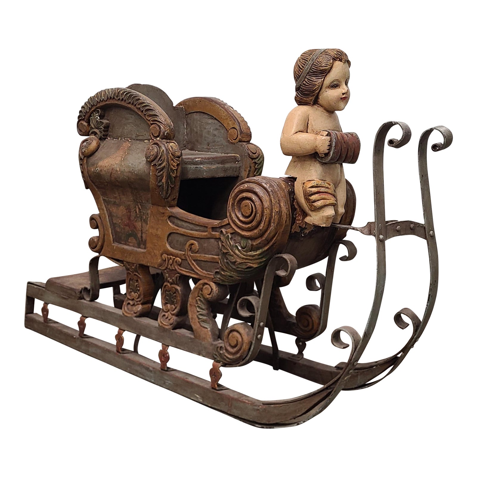 Vintage Antique Reproduction Decorative Sleigh With Putti | Chairish