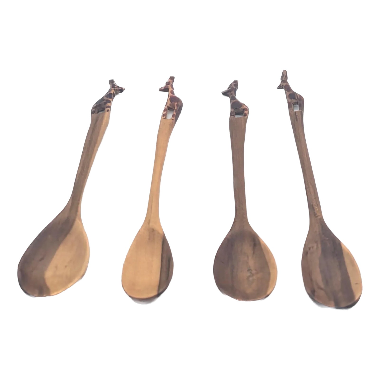African Carved Jobillo Wood Demitasse Spoons, Set of 4 | Chairish