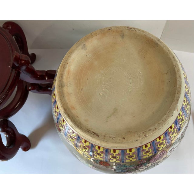 Vintage Chinese Jardiniere Cachepot With Wooden Stand. | Chairish