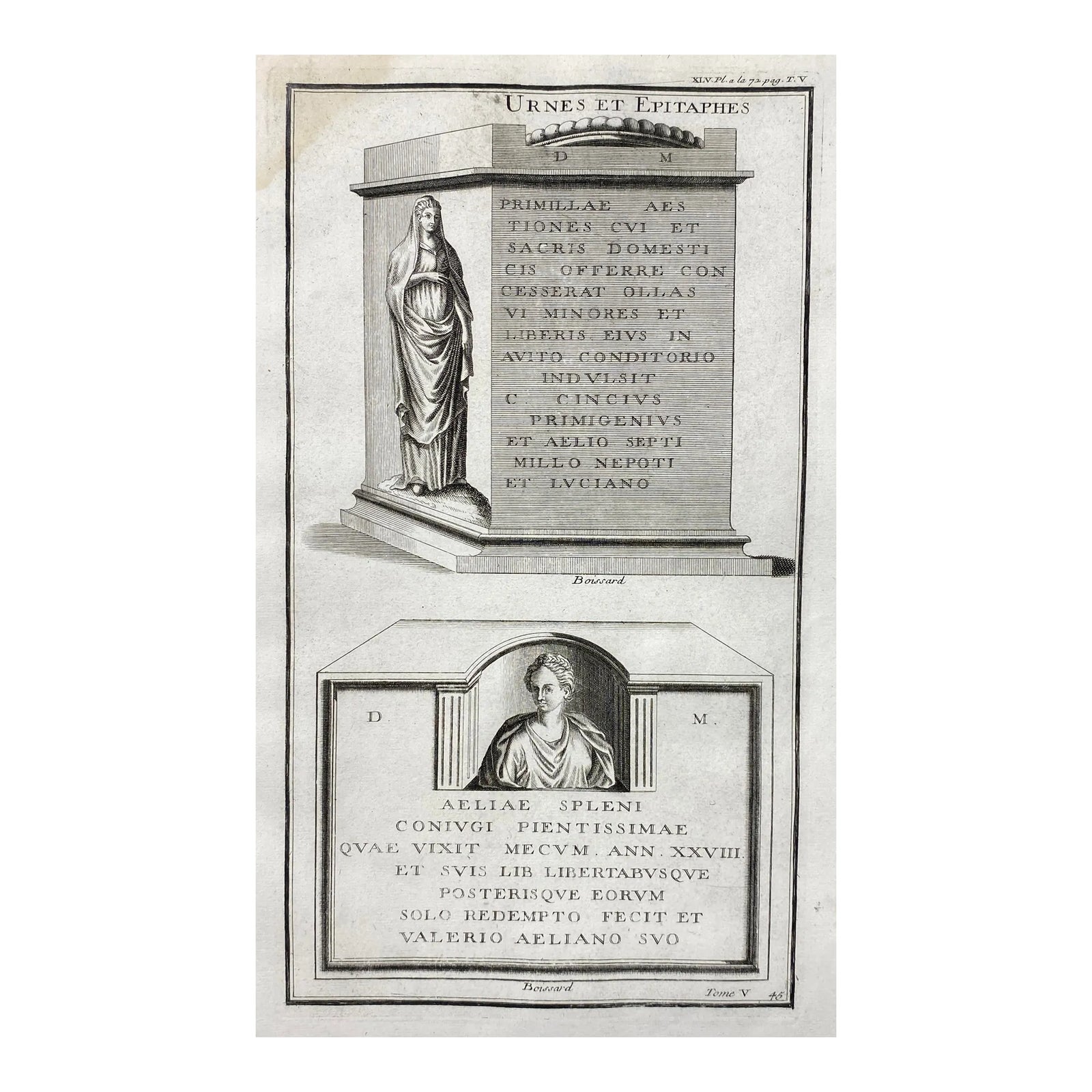 Antique Roman Figure and Epitaph Tomb Carving Engraving | Chairish
