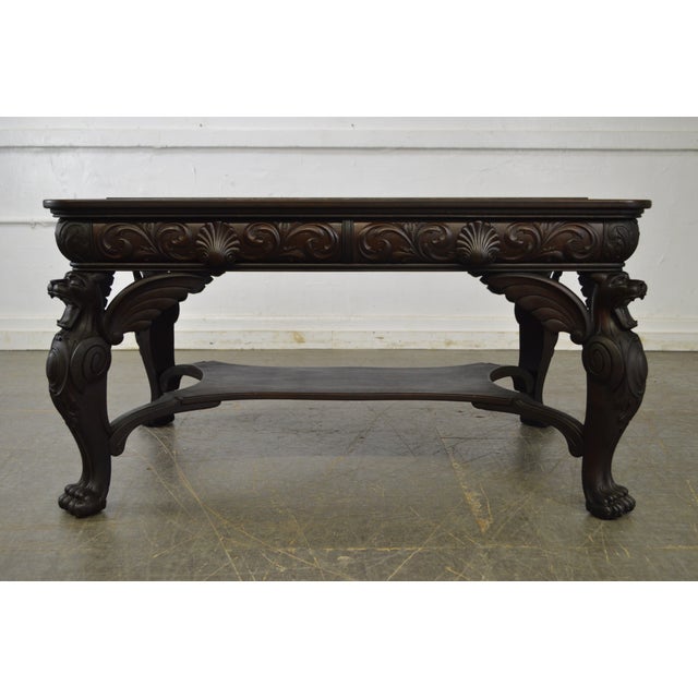 Horner Antique Carved Standing Winged Griffin Library Table Desk | Chairish