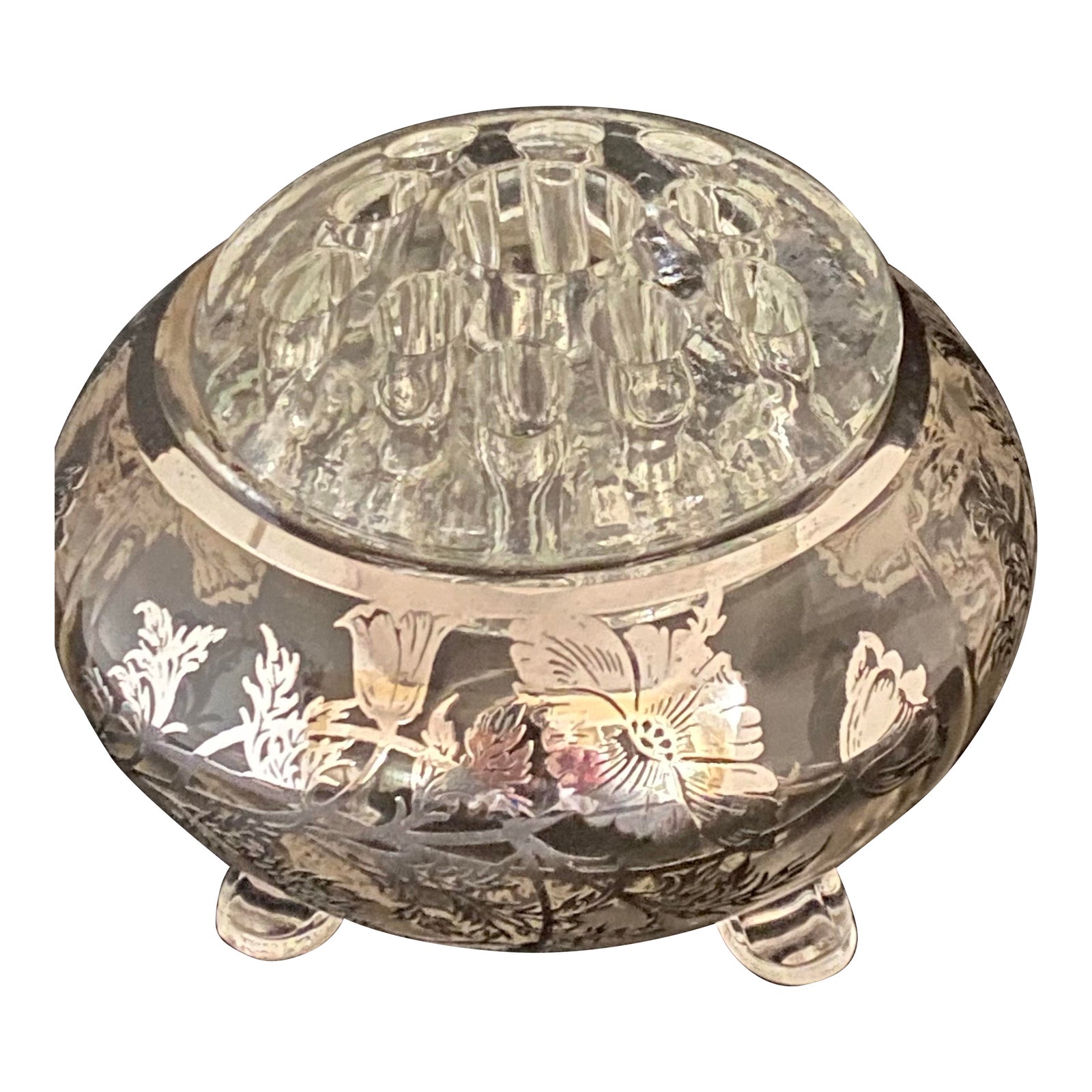 1930s Viking Flowerrite Footed Glass Vase With Sterling Silver Floral ...