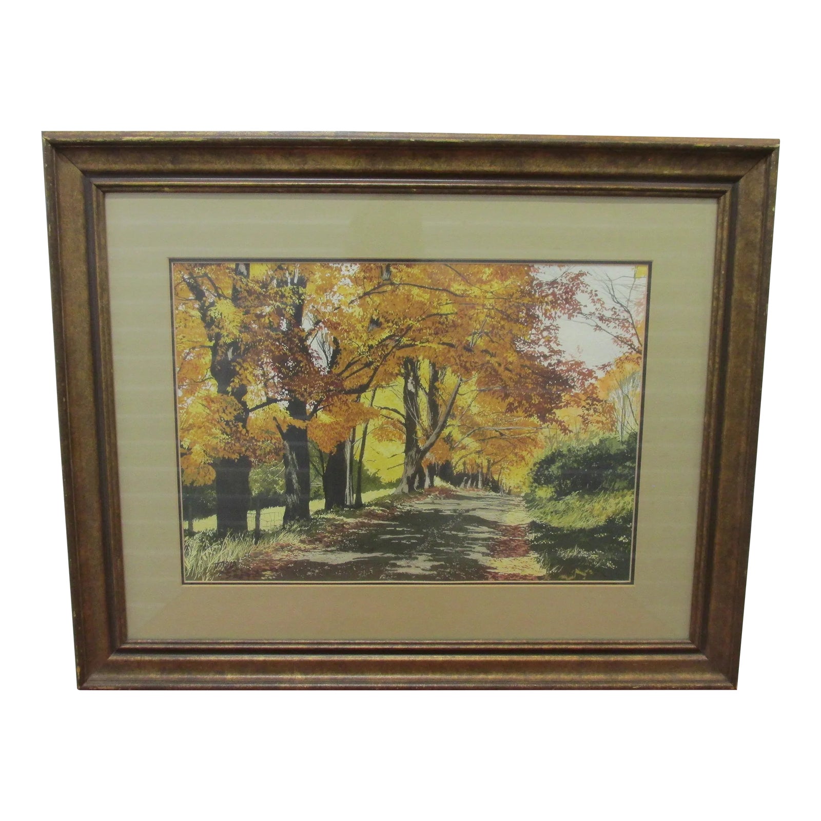Original 1975 Tasia Landscape Watercolor Painting, "Shady Lane", Framed ...