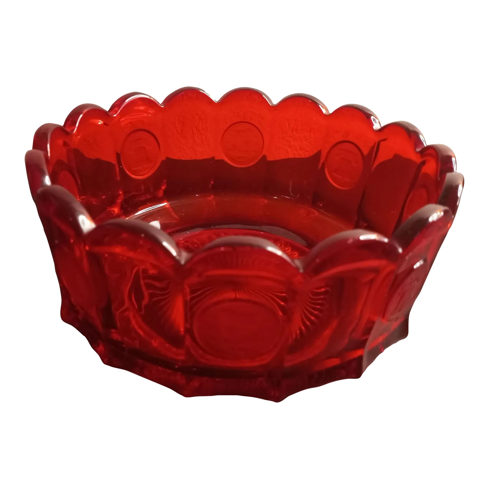 Vintage Fostoria Ruby Red Coin Glass Bowl | Chairish