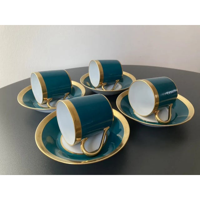 Early 20th Century French Porcelain Limoges Green and Gold Espresso ...
