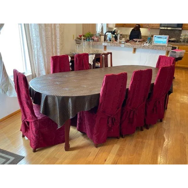 Nine Piece Chinese Oval Dining Table With a Set of Eight Side Chairs ...