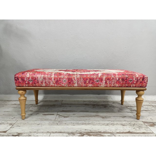 Handmade Red Rug Upholstered Bench | Chairish