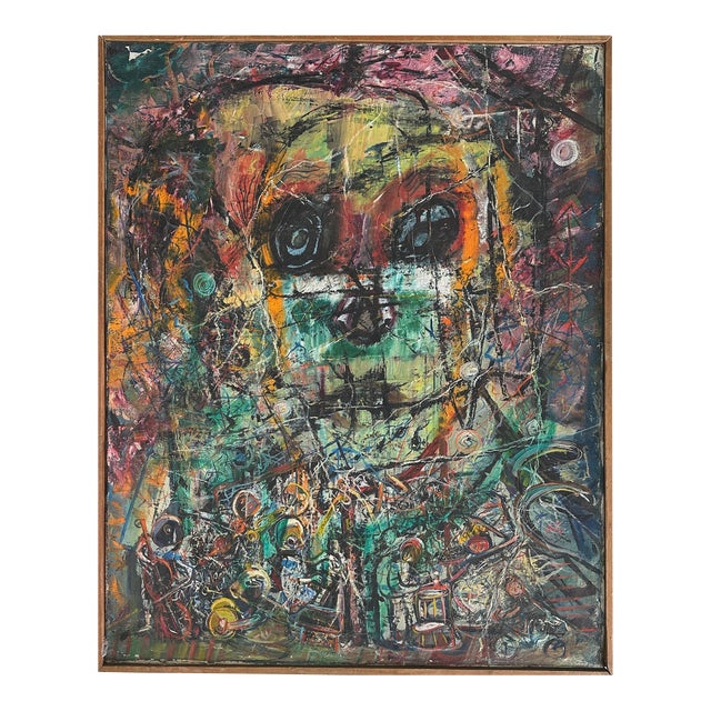 Vintage Neo-Expressionist Abstract Figurative Painting, Signed (Oil on ...