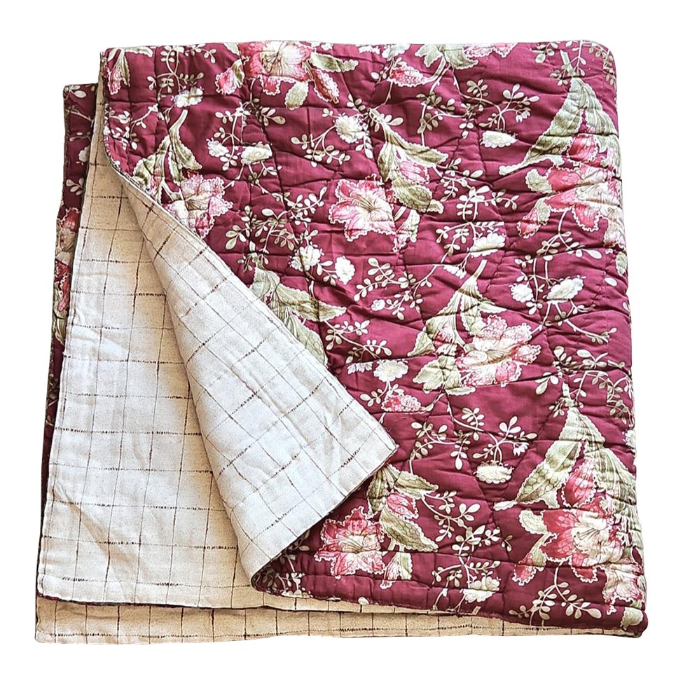 Antique French Handsewn Boutis Quilt - Floral Pattern Reverses to ...