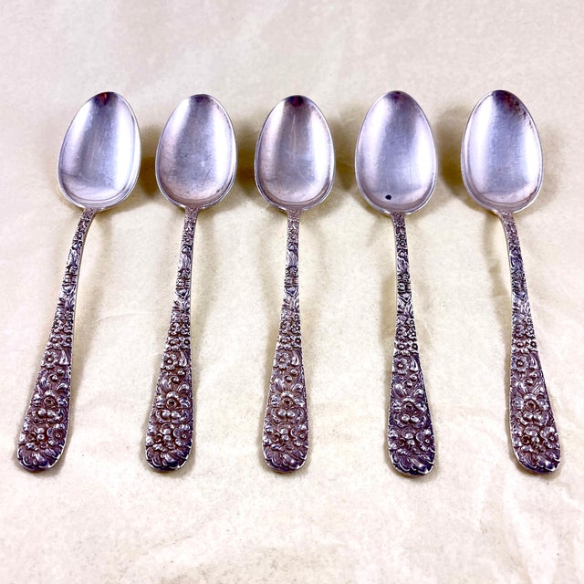 Stieff Rose Pattern Sterling Silver Teaspoons, Set of 5 | Chairish