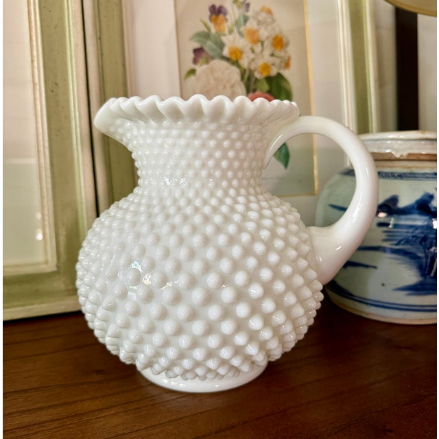 Large Vintage Fenton Hobnail Pitcher | Chairish