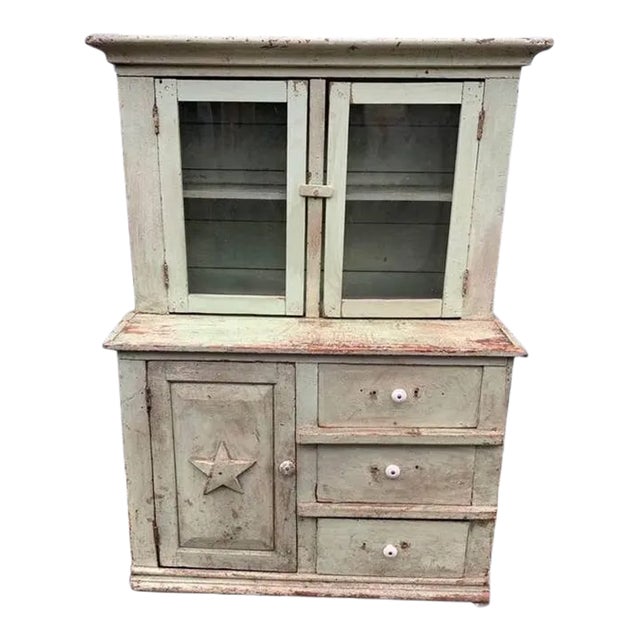 Early 20th Century Antique Small Folk Art Primitive Stepback Cupboard ...