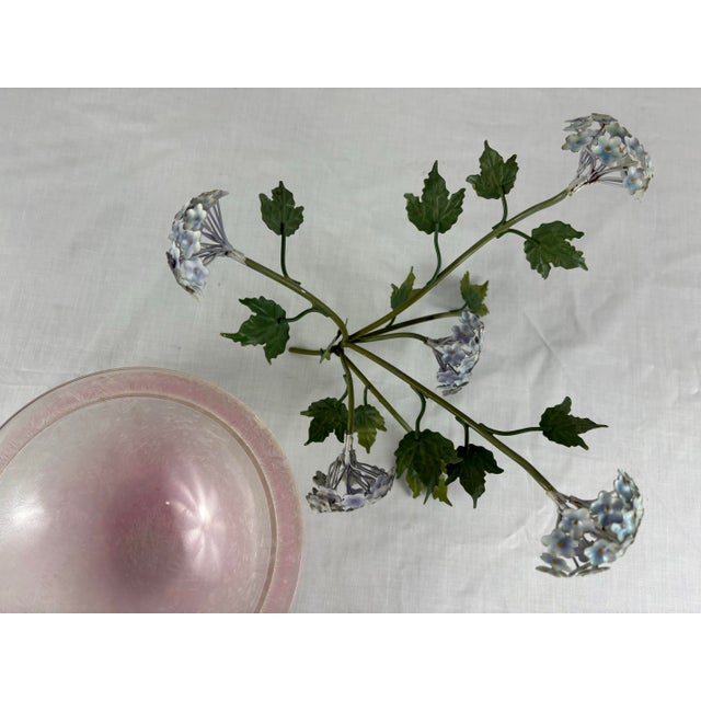 Shabby Chic Wrought Iron Hydrangeas Toleware Stand & Bowl Centerpiece ...