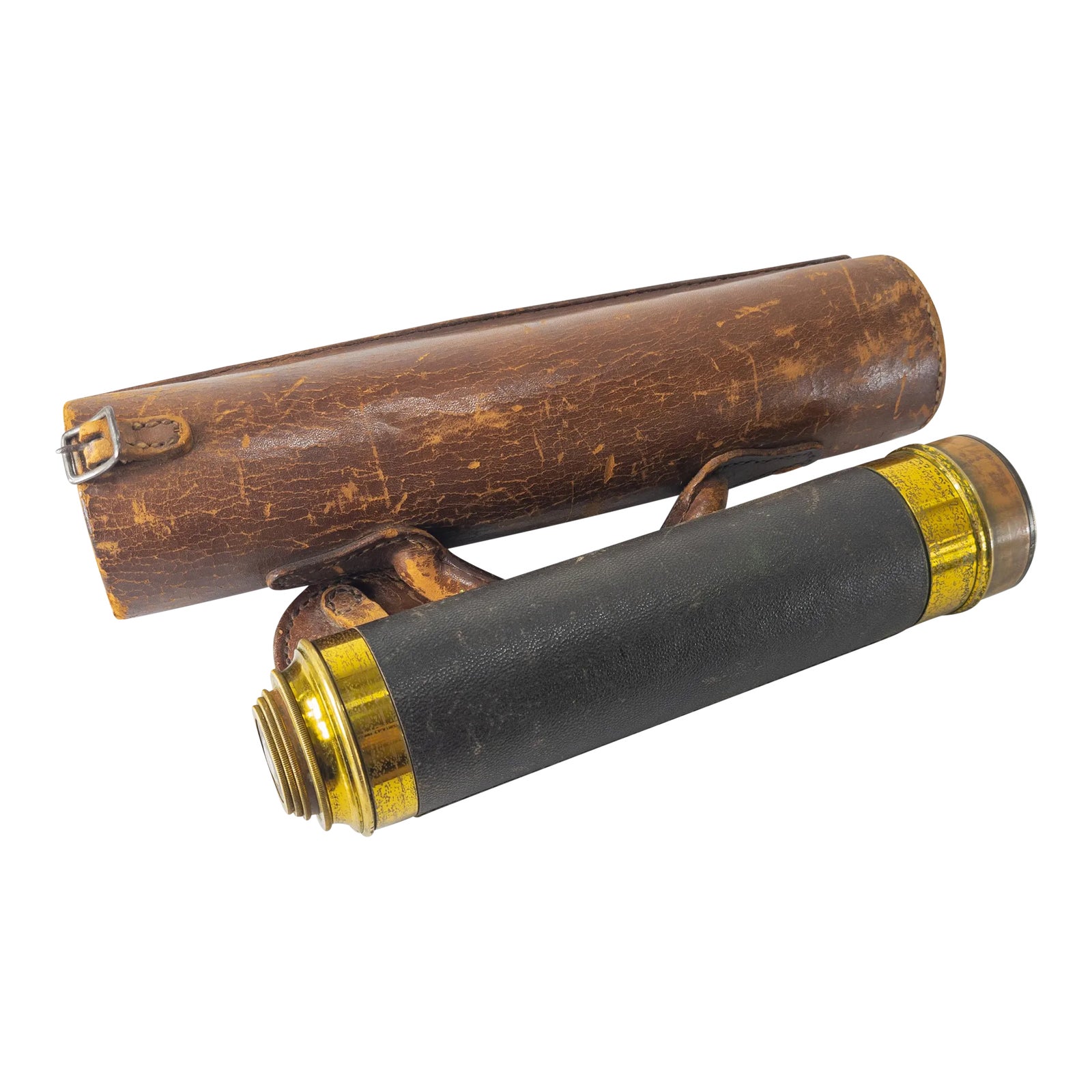 19th Century Brass and Leather Extending Nautical Maritime Telescope ...