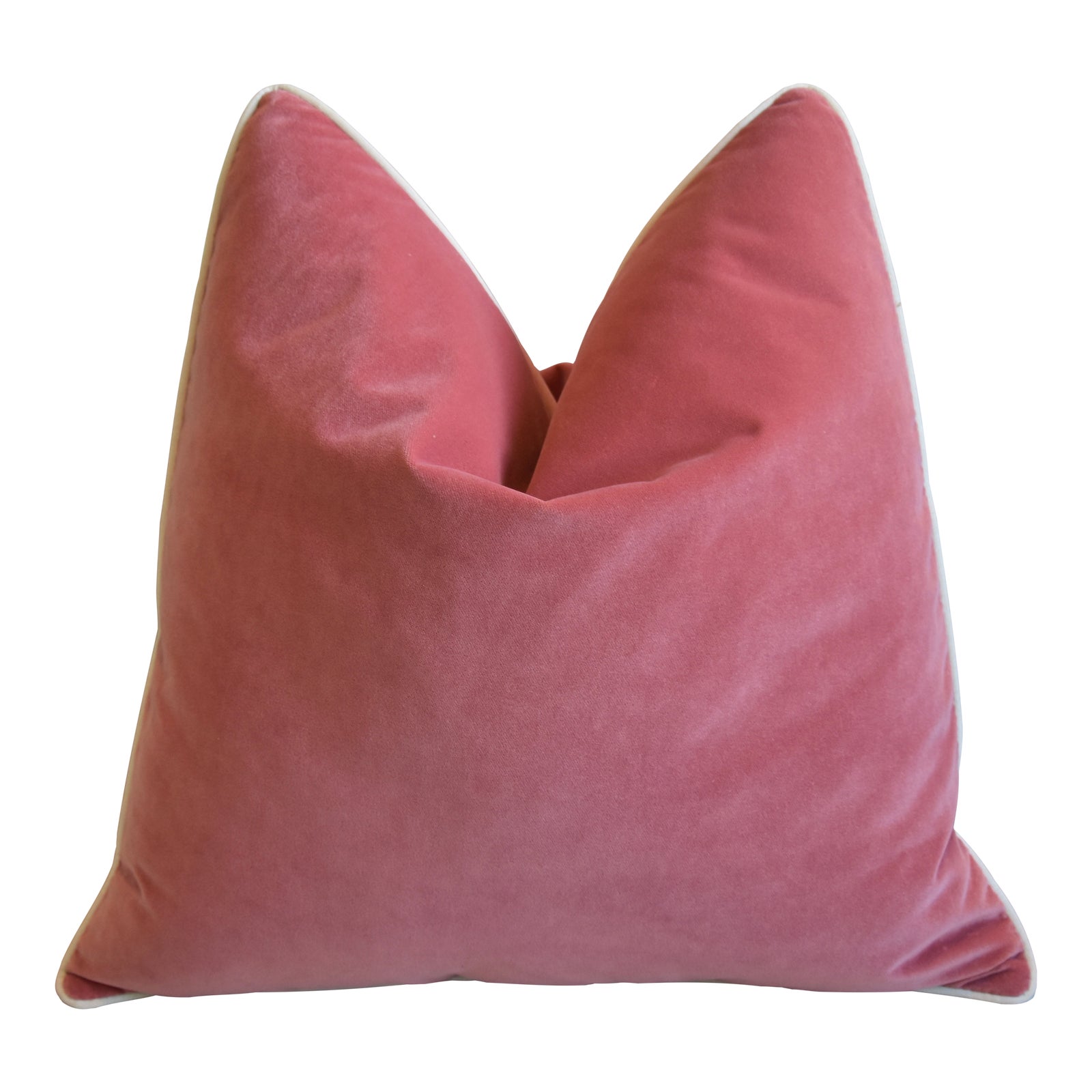 Salmon Coral Velvet With Bone White Cording Feather/Down Pillow 24 ...