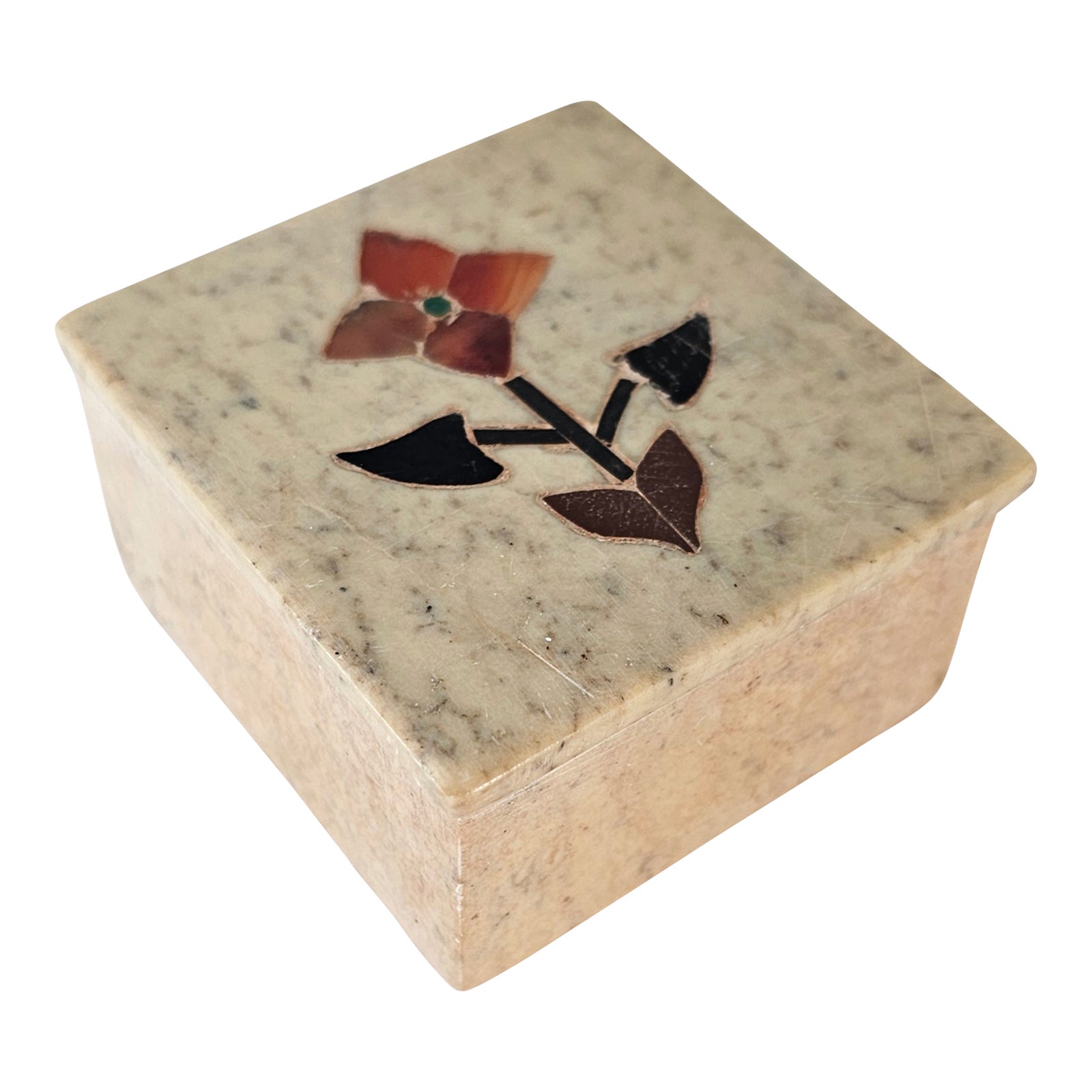 Inlay Stone Marble Flora Jewelry Box With Lid | Chairish
