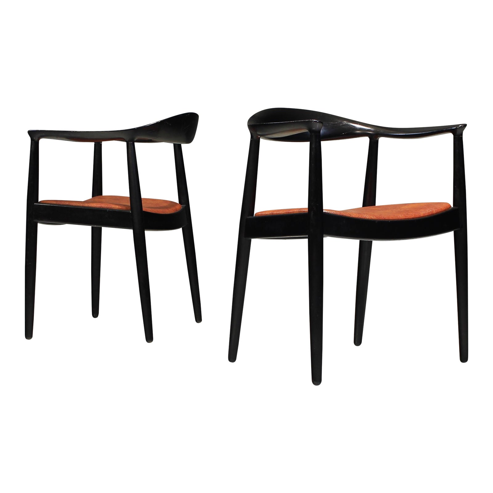 1970s Mid-Century Ebonized Oak Round Chairs After Hans Wegner - Pair ...