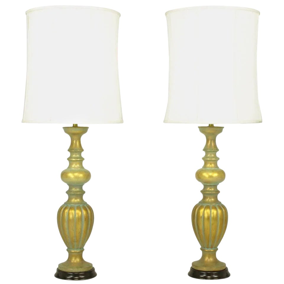 Substantial Patinated Gilt Baluster Table Lamps - a Pair | Chairish