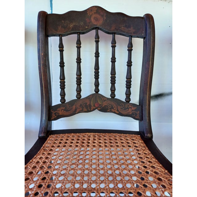 Mid 19th Century Hand Decorated Antique Cane Bottom Chairs - Set of 4 ...