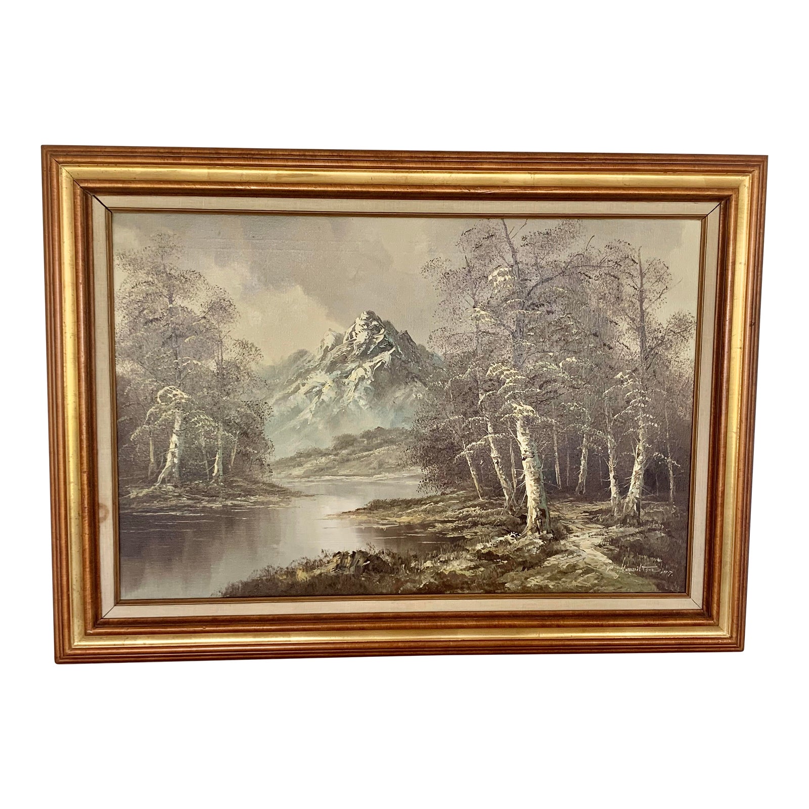 Large Framed R. Hamilton Landscape Painting | Chairish