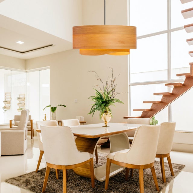 Half Bowen 23" Mid-Century Modern Style Cypress Wood Veneer Pendant ...