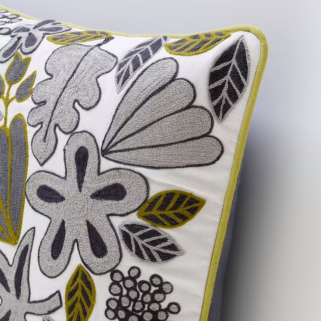 Embroidered Floral Pattern Woven Cotton Throw Pillow & Down Feather ...