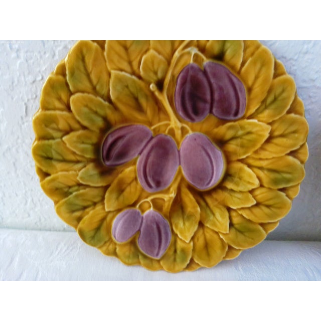 1920s French Sarreguemines Pottery Fruit & Leaf Embossed Plates, Set of ...