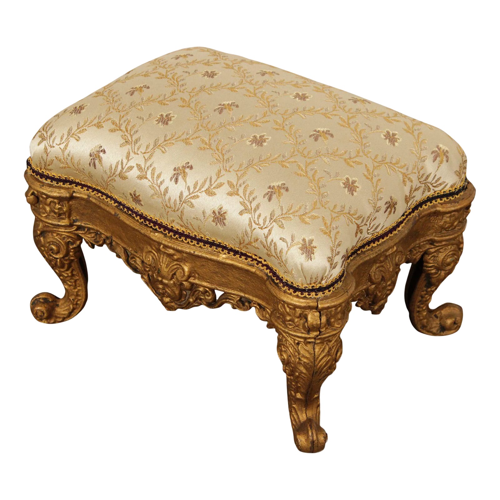Antique Victorian Cast Iron Gilt Rococo Style Footstool | Chairish
