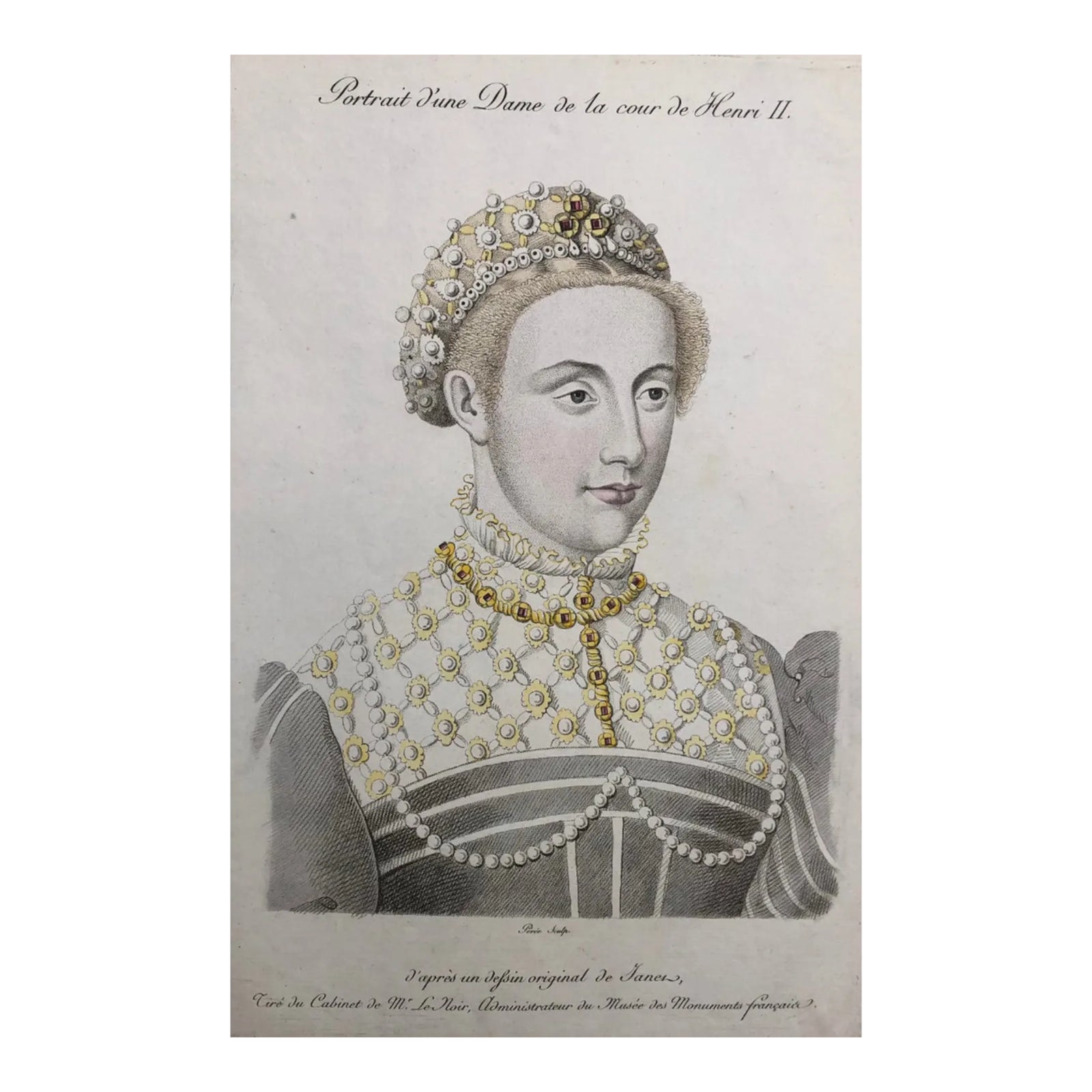 1825 Portrait Engraving of Lady of the Court of Henry II | Chairish