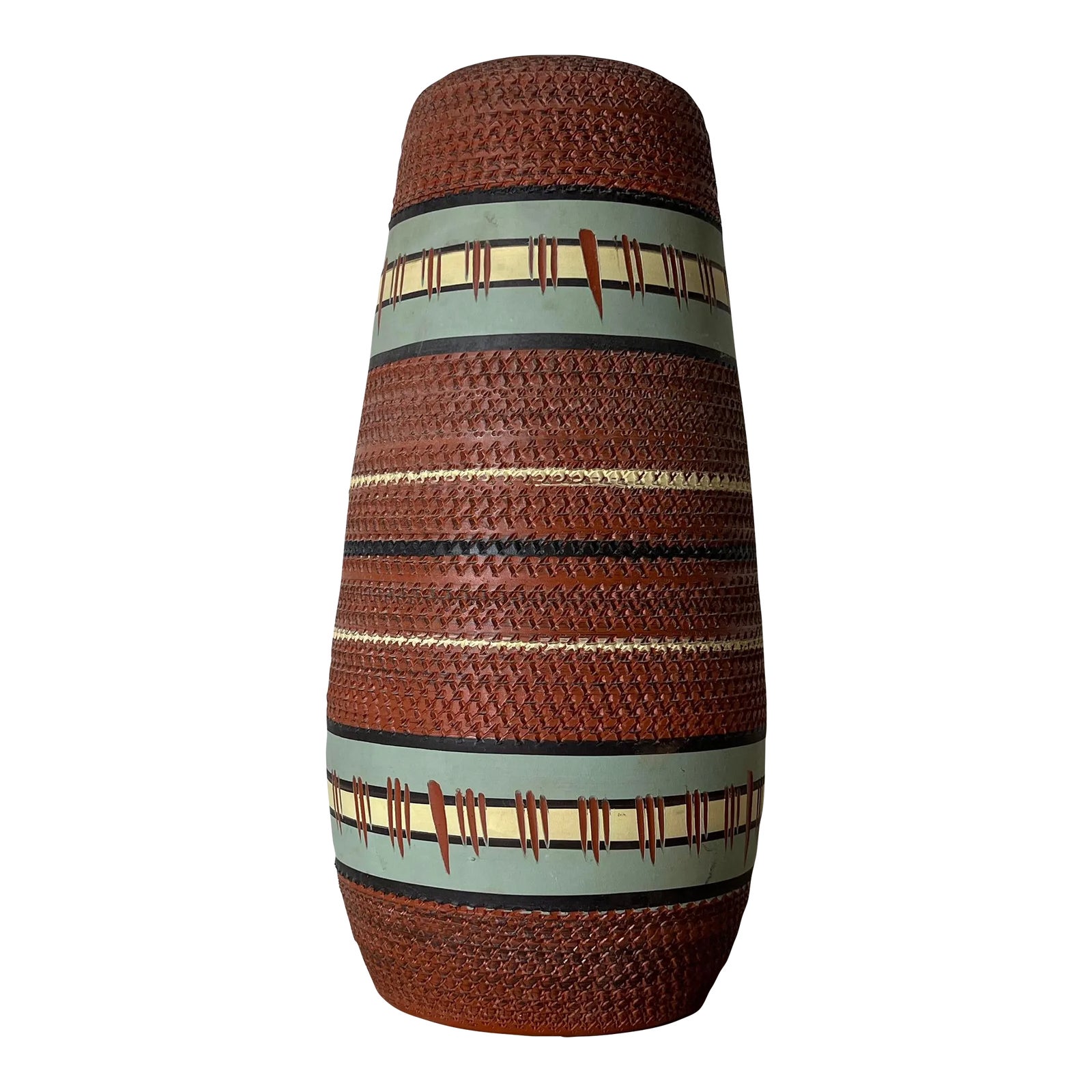 Vintage Art Hand Incised Pottery Vase, Signed | Chairish