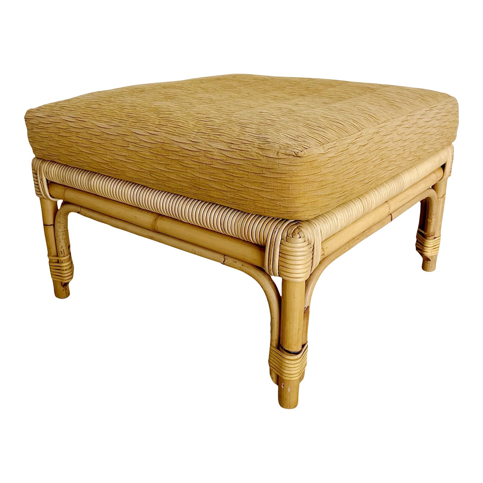 John Hutton for Donghia Bamboo and Wrapped Rattan Ottoman Stool, 1980s ...