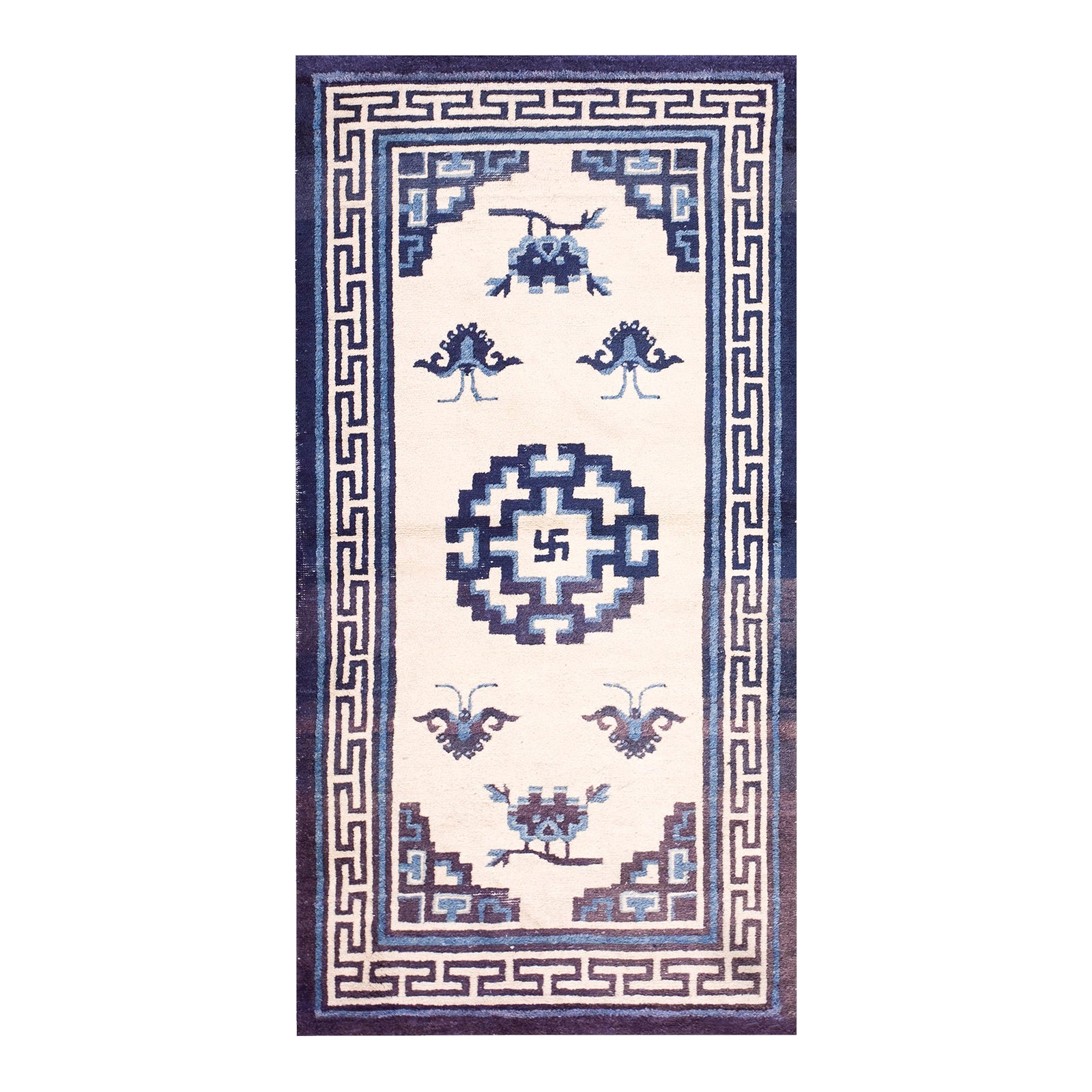 1900s White Swastika Antique Chinese Mongolian Rug 2' 10" X 5' 7 ...