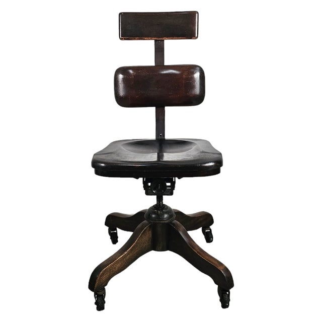 Industrial Wood Swivel Office Chair Rolling Chair P.Derby Co. | Chairish