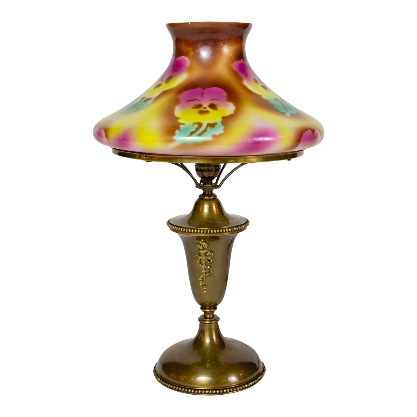 T279 Gas Table Lamp With Pansy Glass Shade | Chairish