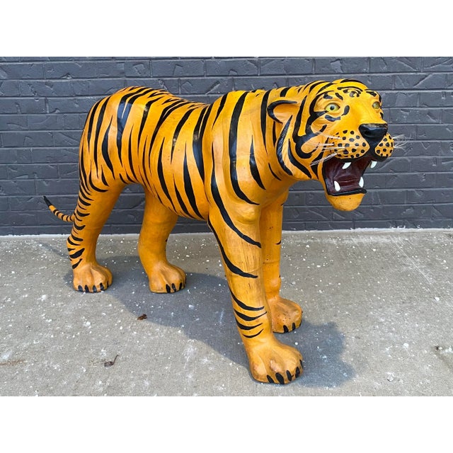 Mid 20th Century Extra Large Leather Wrapped Tiger Statue | Chairish